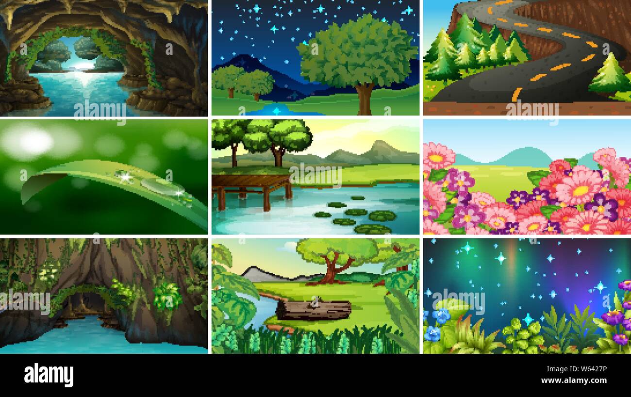 Empty, blank landscape nature scenes illustration Stock Vector Image ...