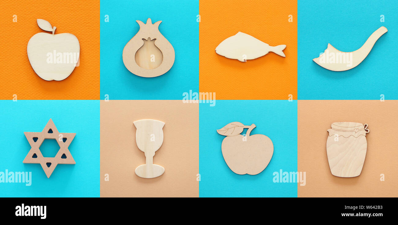 Rosh hashanah (jewish New Year holiday) collage concept. Traditional ...