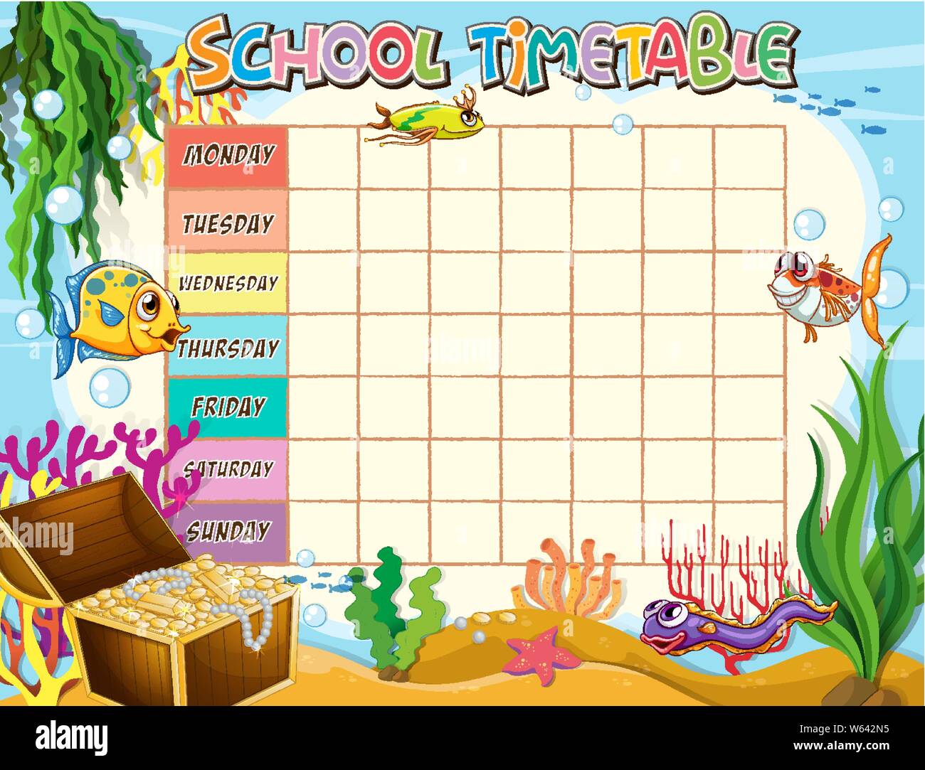 Timetable school planning with characters illustration Stock Vector ...