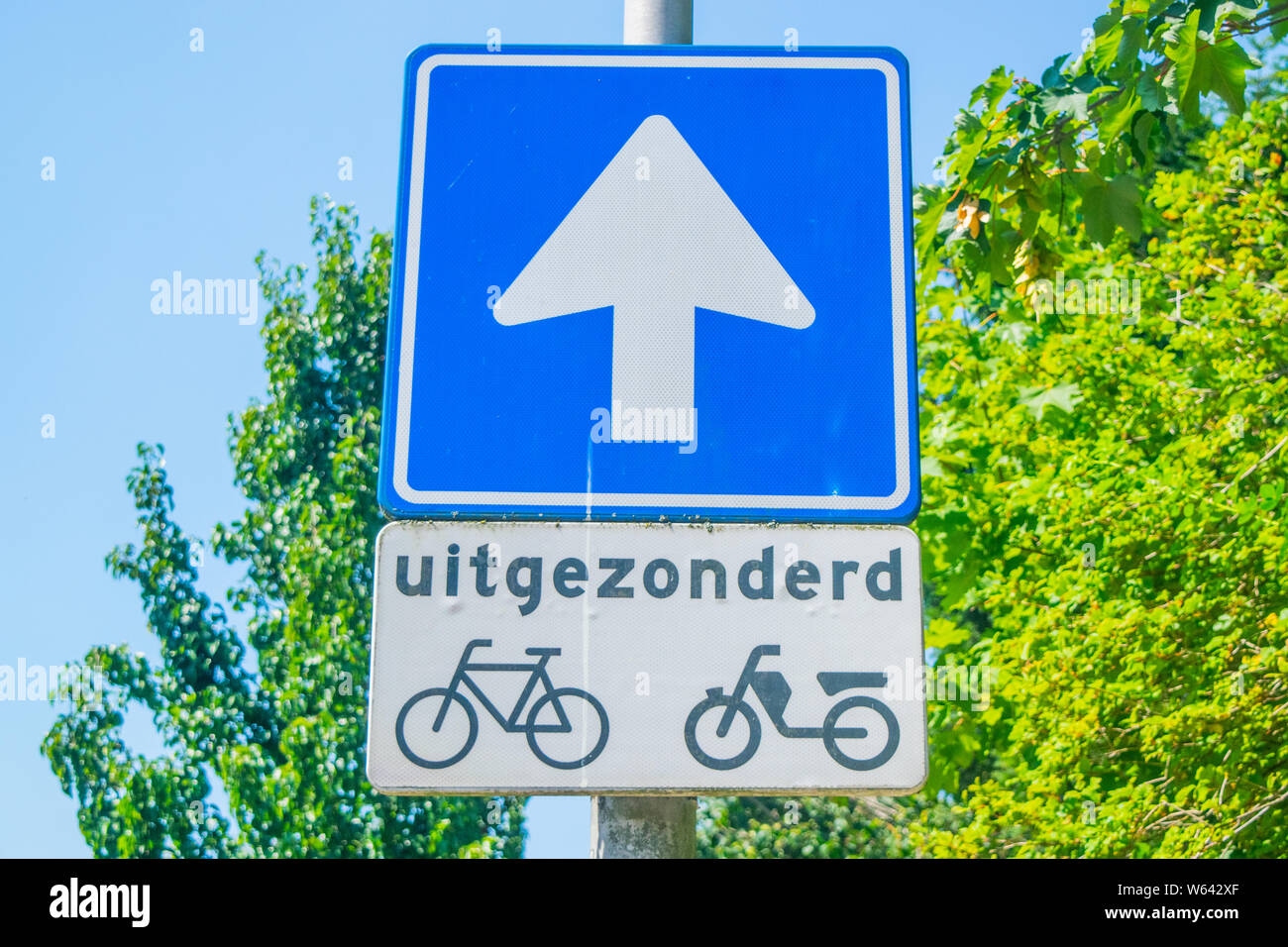Dutch Road Sign: one-way traffic except for cyclists and mopeds, you ...