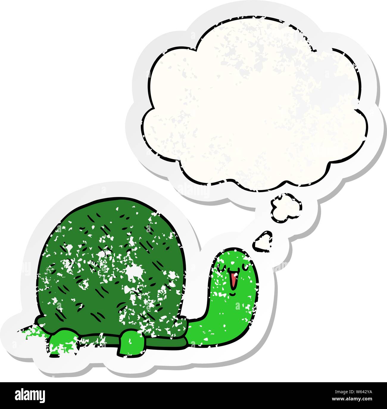 cute cartoon turtle with thought bubble as a distressed worn sticker ...