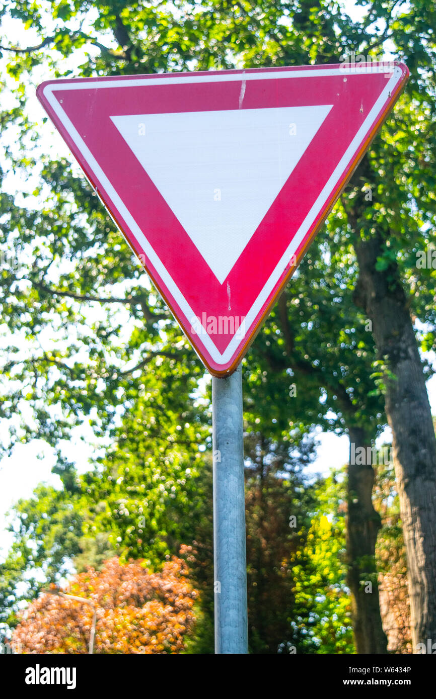 Dutch road sign: give priority to traffic on the main road ahead Stock ...