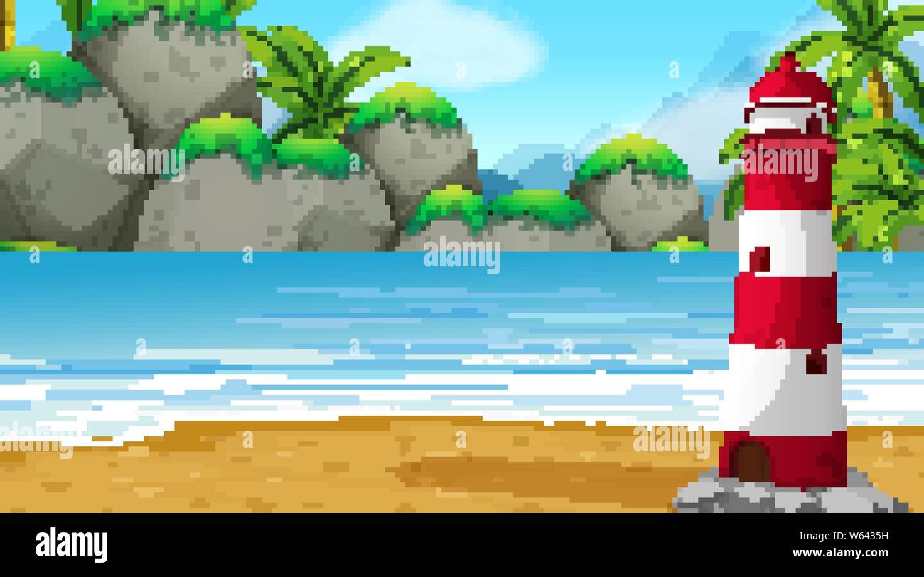 Empty nature beach ocean coastal landscape illustration Stock Vector ...