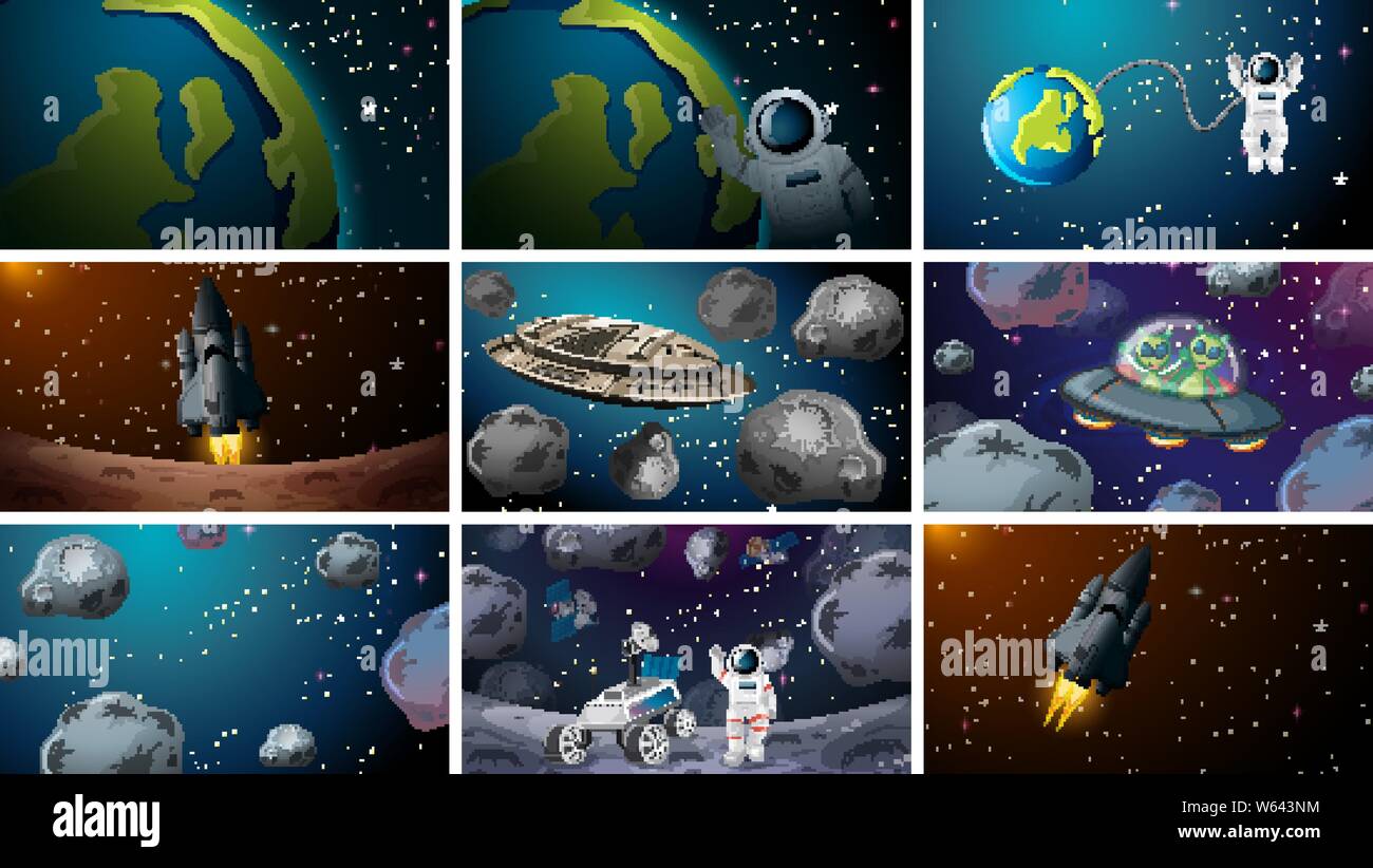 Set of different space scenes illustration Stock Vector Image & Art - Alamy