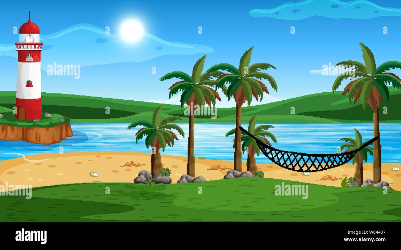 Empty nature beach ocean coastal landscape illustration Stock Vector ...