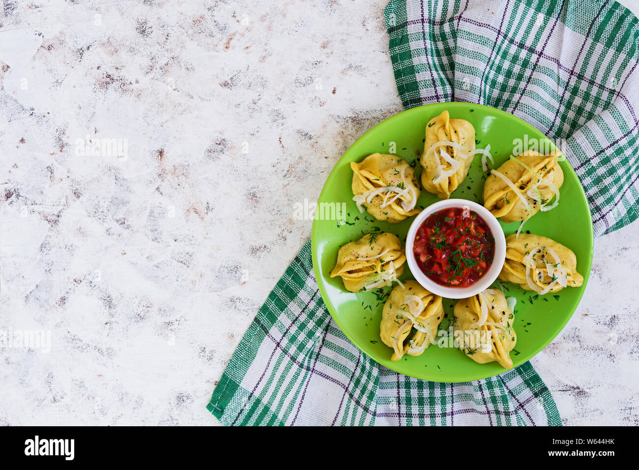 Delicious manti dumplings on white background Stock Photo - Alamy