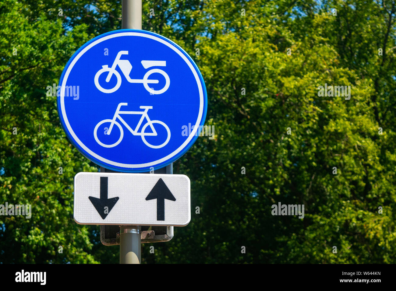 Dutch traffic sign: cyclists and moped riders can ride a moped path ...