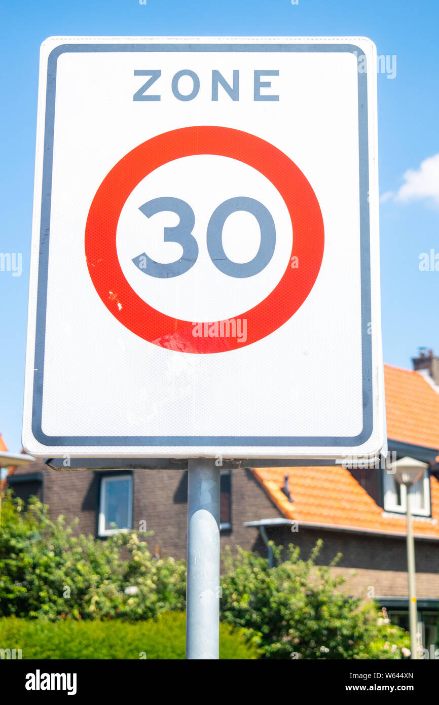 Dutch Traffic sign: 30 km/h speed limit, it is forbidden to drive faster than 30 kilometers per ...