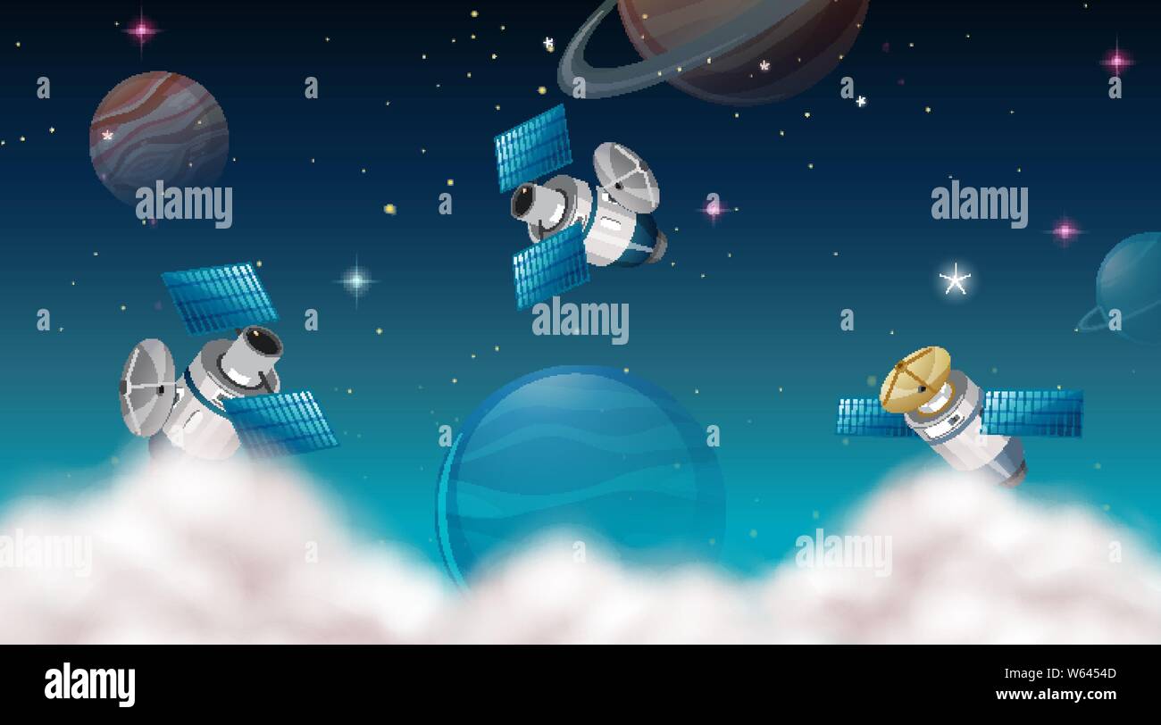 Satellites in space scene illustration Stock Vector Image & Art - Alamy