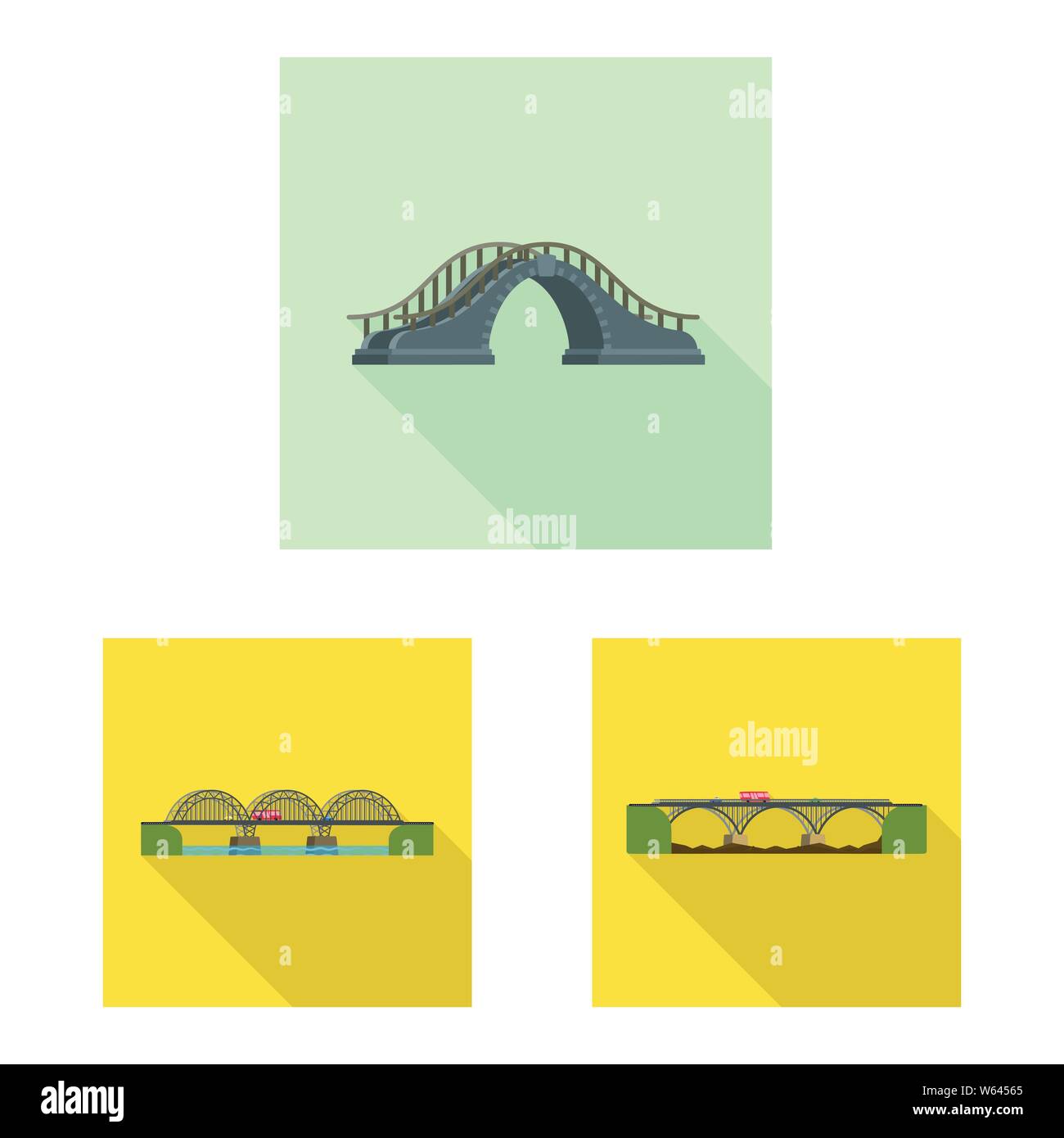 Vector illustration of bridgework and bridge sign. Collection of ...