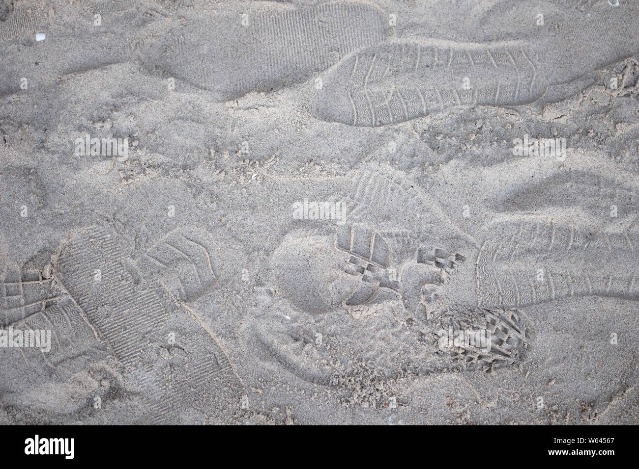 Footprints on the sandy. Top view sand background and texture on the ...