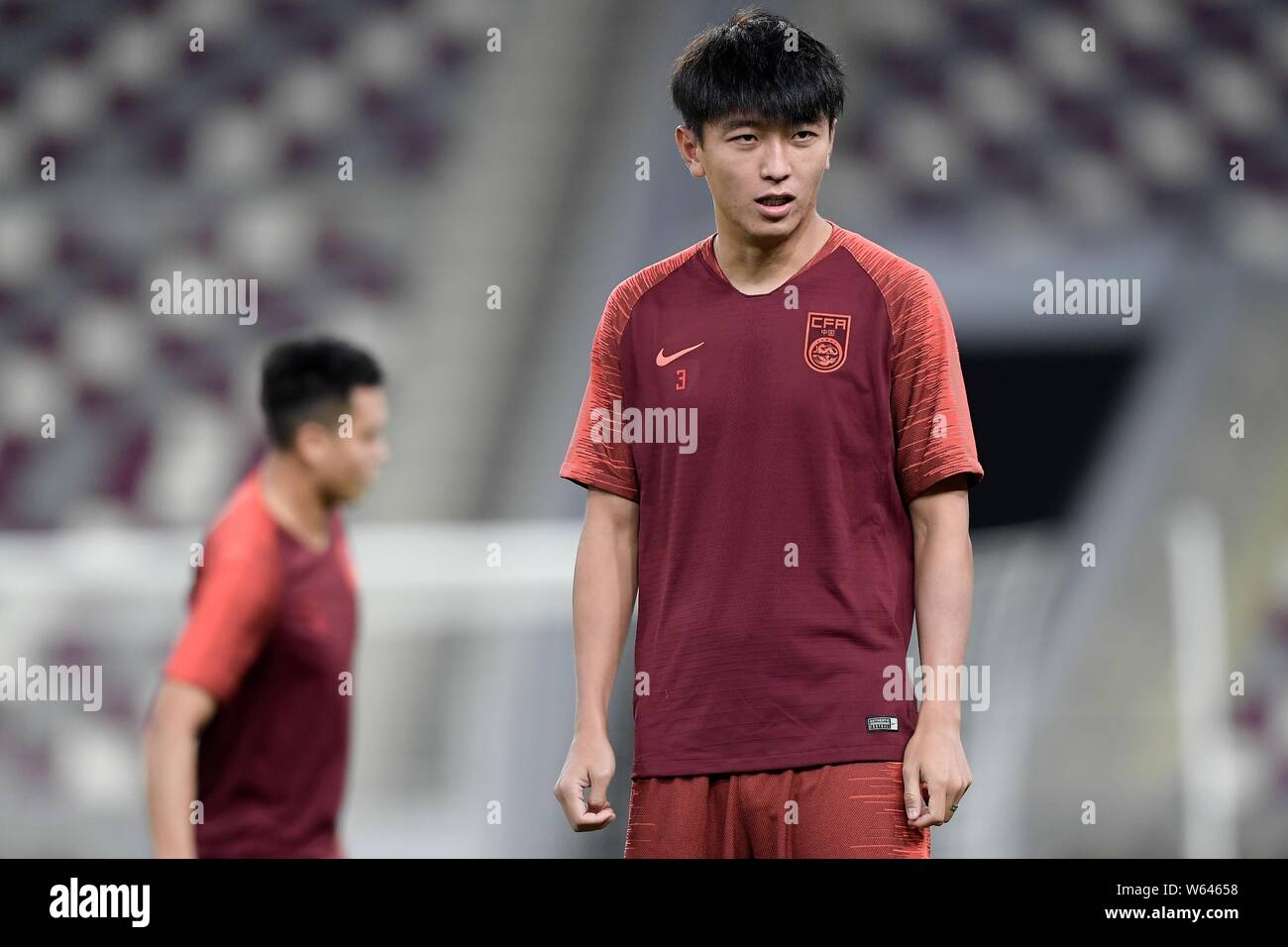 Yang Xu of Chinese national men's football team takes part in training ...