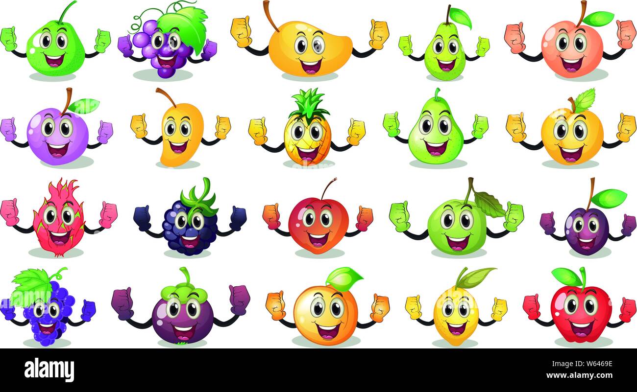 Set of different happy fruits illustration Stock Vector Image & Art - Alamy