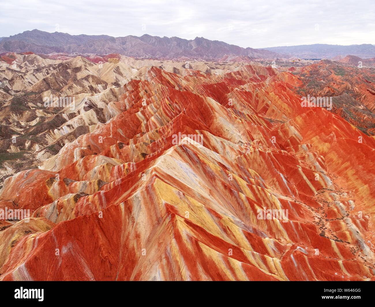 Landscape of Danxia landform at the Qicai Danxia scenic area of Zhangye ...