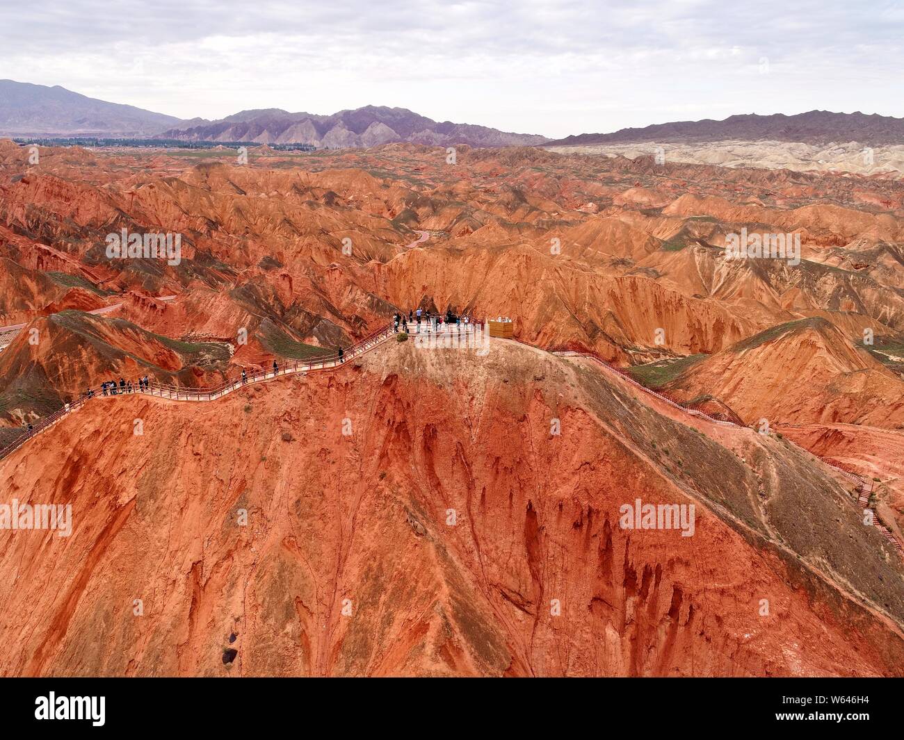 Landscape of Danxia landform at the Qicai Danxia scenic area of Zhangye ...