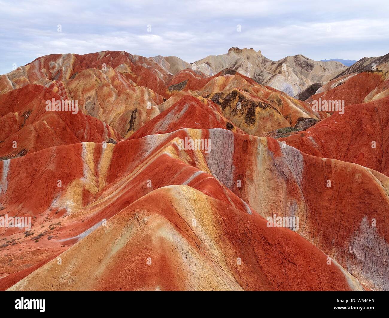 Landscape of Danxia landform at the Qicai Danxia scenic area of Zhangye ...