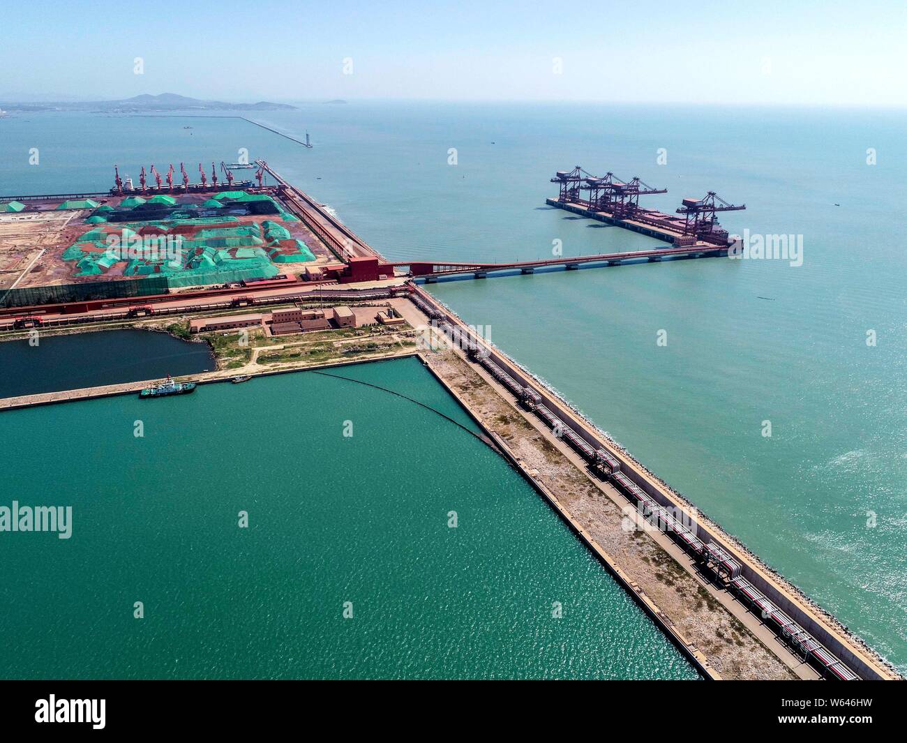 View of the 300,000-ton Dongjiakou ore terminal at the Qingdao Port in ...
