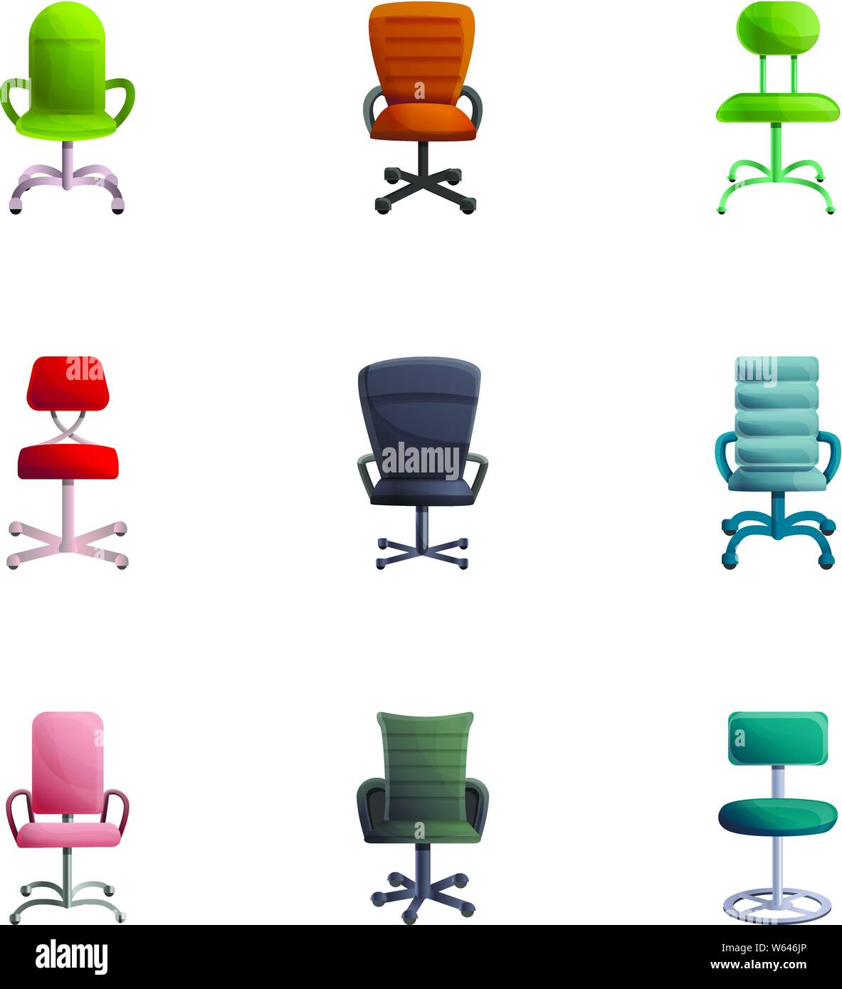 Desk chair icon set. Cartoon set of 9 desk chair vector icons for web ...