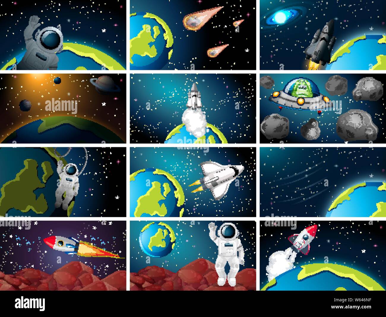 Huge space scene set illustration Stock Vector Image & Art - Alamy