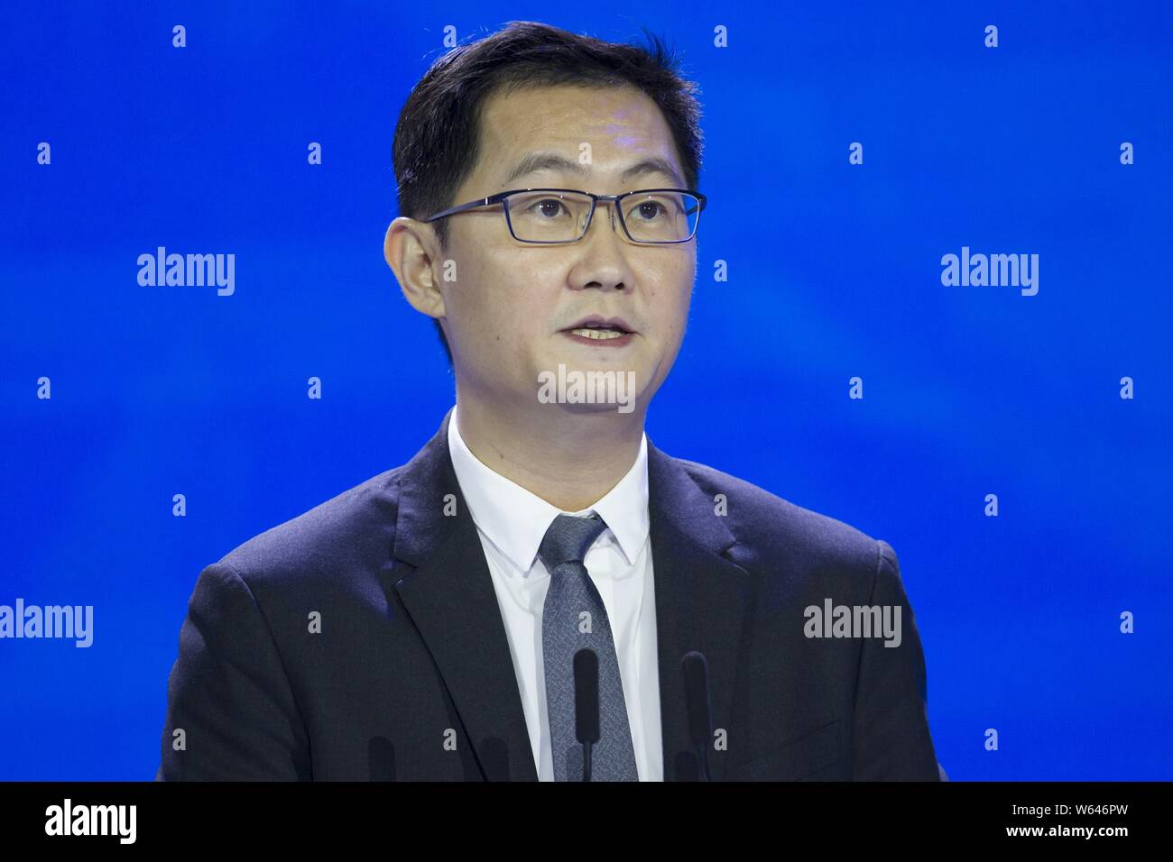 Pony Ma Huateng, Chairman and CEO of Tencent Holdings Ltd., delivers a speech at the World ...