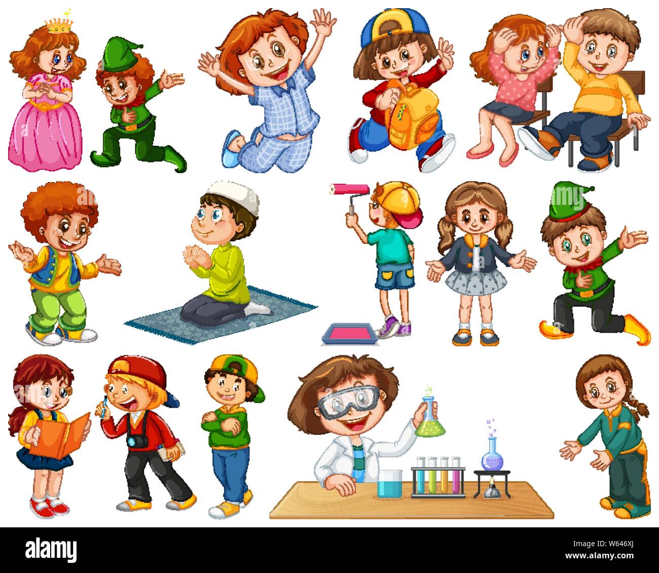 Kids in large group acting our varoous roles illustration Stock Vector ...