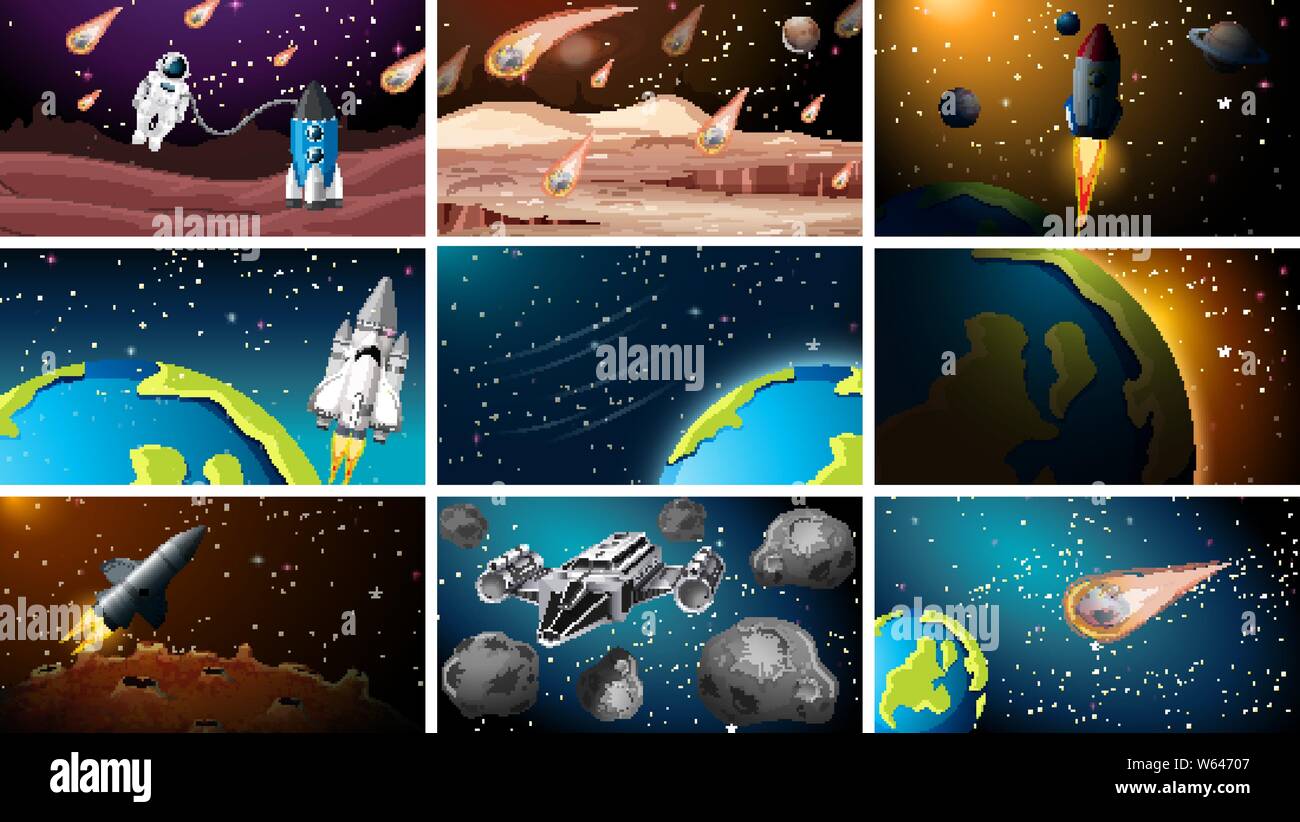 Set of different space scenes illustration Stock Vector Image & Art - Alamy