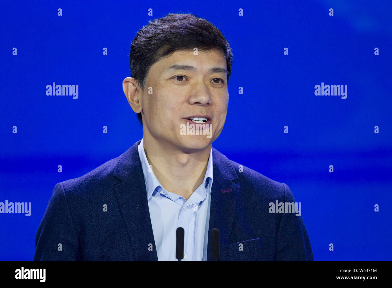 Robin Li Yanhong, Chairman and CEO of Baidu Inc., delivers a speech during the 2018 World ...