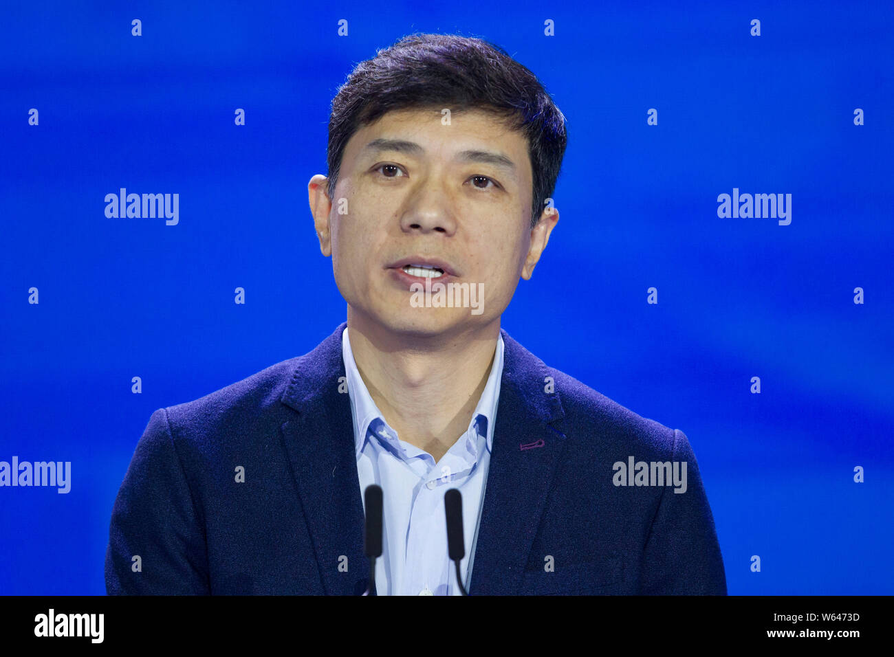 Robin Li Yanhong, Chairman and CEO of Baidu Inc., delivers a speech during the 2018 World ...