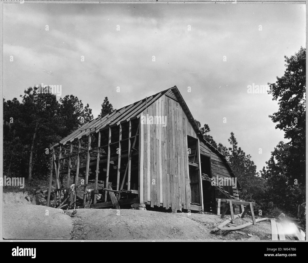 Coosa Valley, Alabama. Newly constructed barn on abandoned farm.; Scope ...