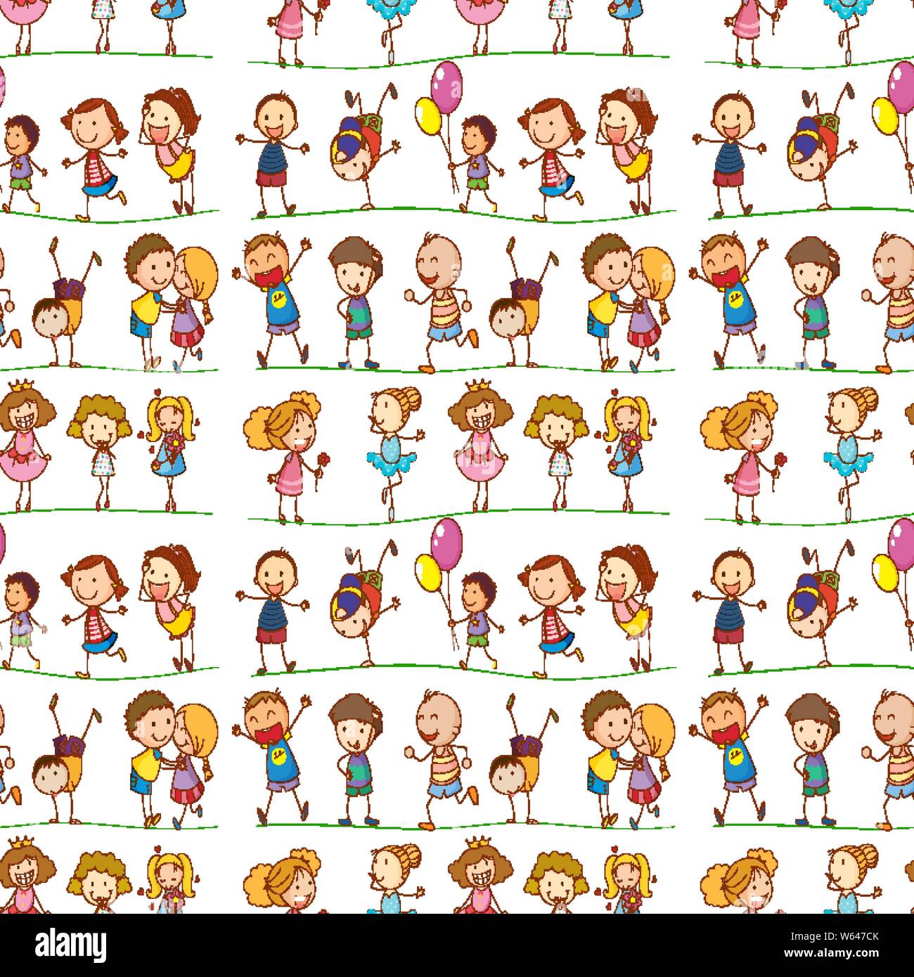 Seamless pattern tile cartoon with kids doodles illustration Stock ...