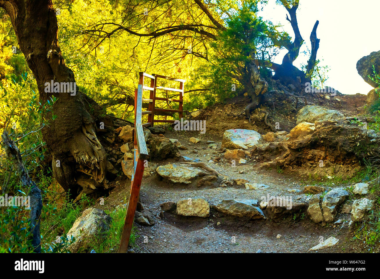 Nice sunset over the mountain landscape in Morocco. On the image there ...