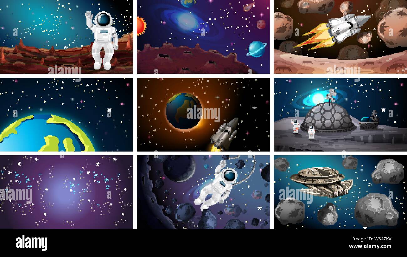 Large set of space scenes illustration Stock Vector Image & Art - Alamy