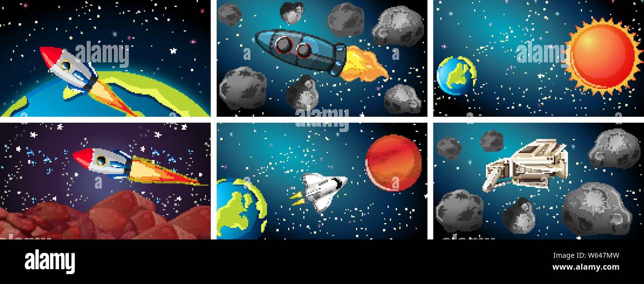 Set of space scenes illustration Stock Vector Image & Art - Alamy