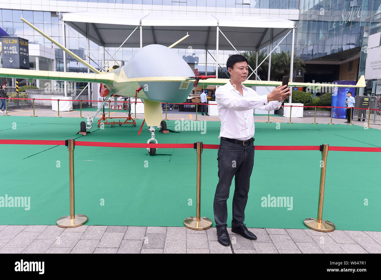 The Wing-Loong II Unmanned Aircraft System (UAS) is on display at an ...
