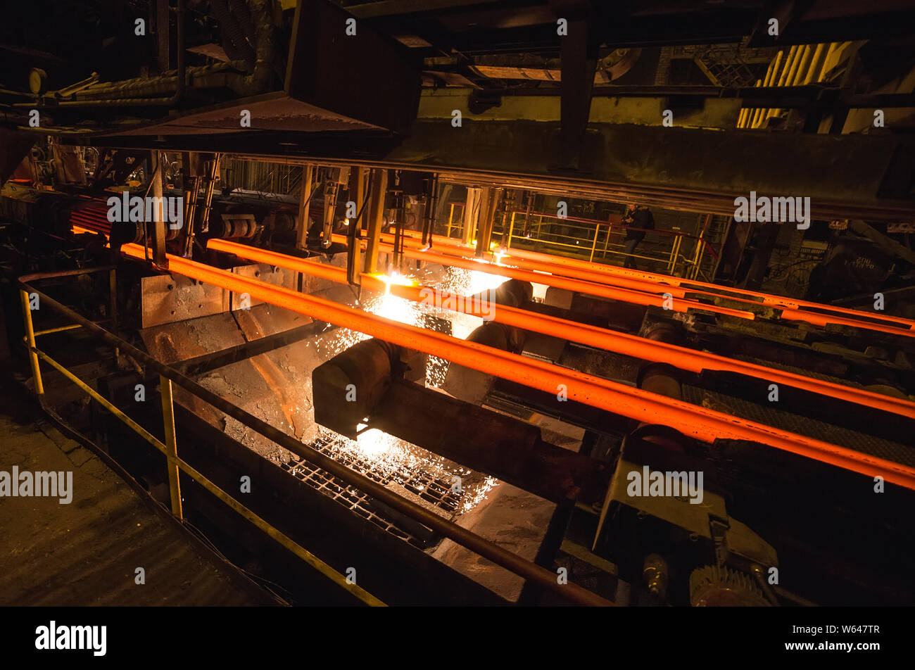 Steel Billets at Torch Cutting. Metallurgical plant Stock Photo - Alamy