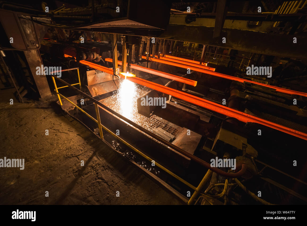 Steel Billets at Torch Cutting. Metallurgical plant Stock Photo - Alamy