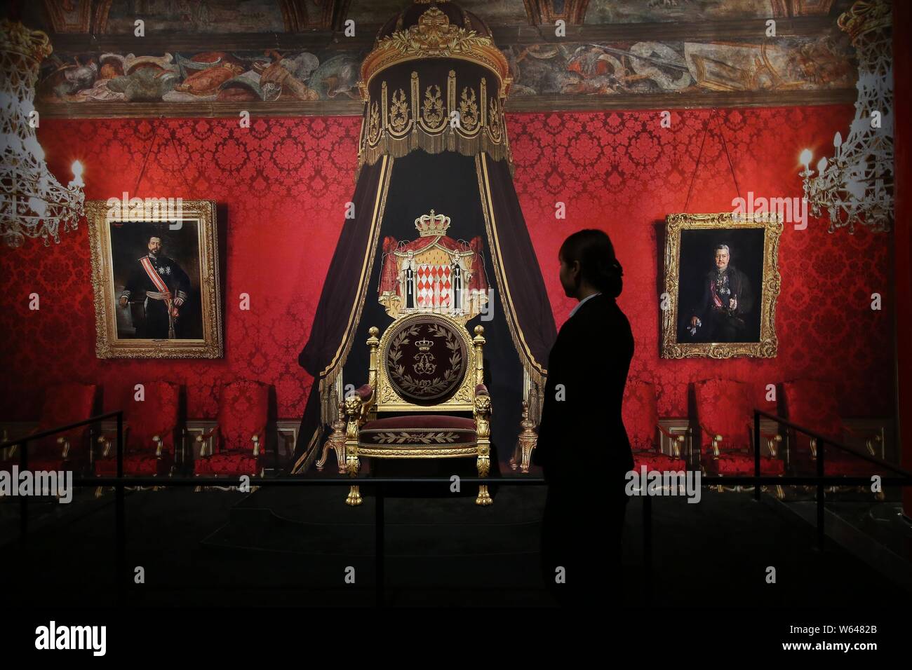 View of pieces from in Monaco's Princely throne room on display during ...