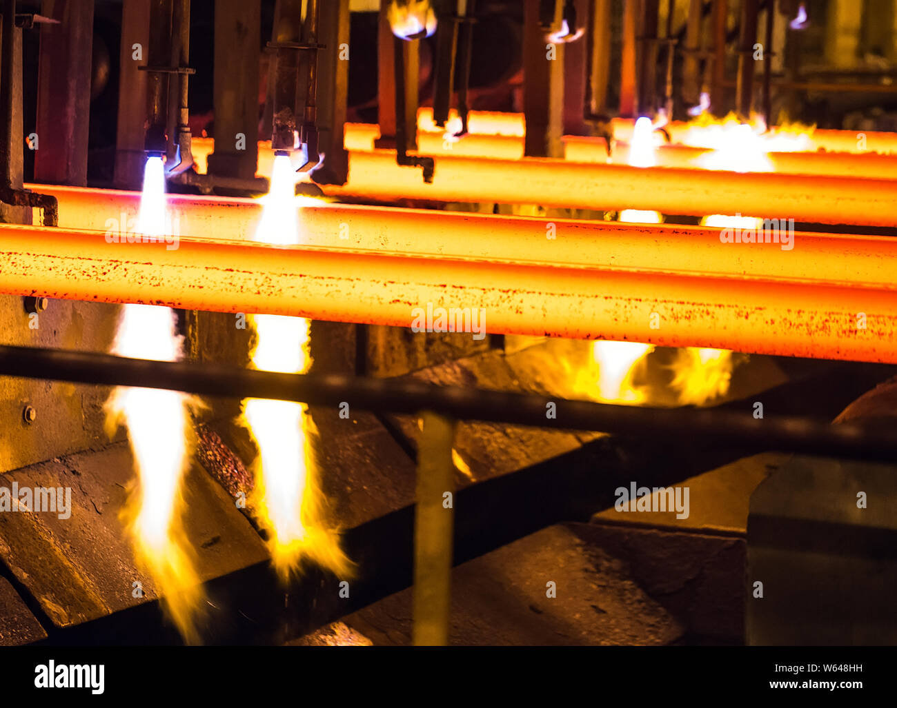 Steel Billets at Torch Cutting. Metallurgical plant Stock Photo - Alamy
