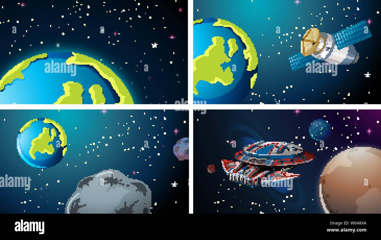 Earth space scene set illustration Stock Vector Image & Art - Alamy