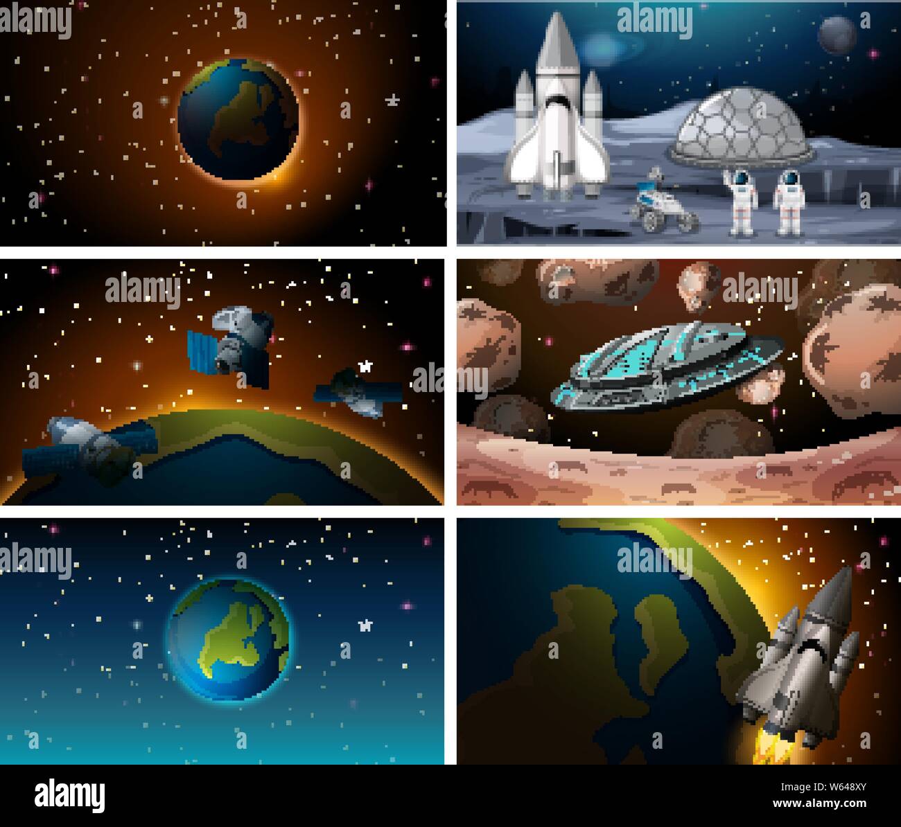 Set of different space scene illustration Stock Vector Image & Art - Alamy