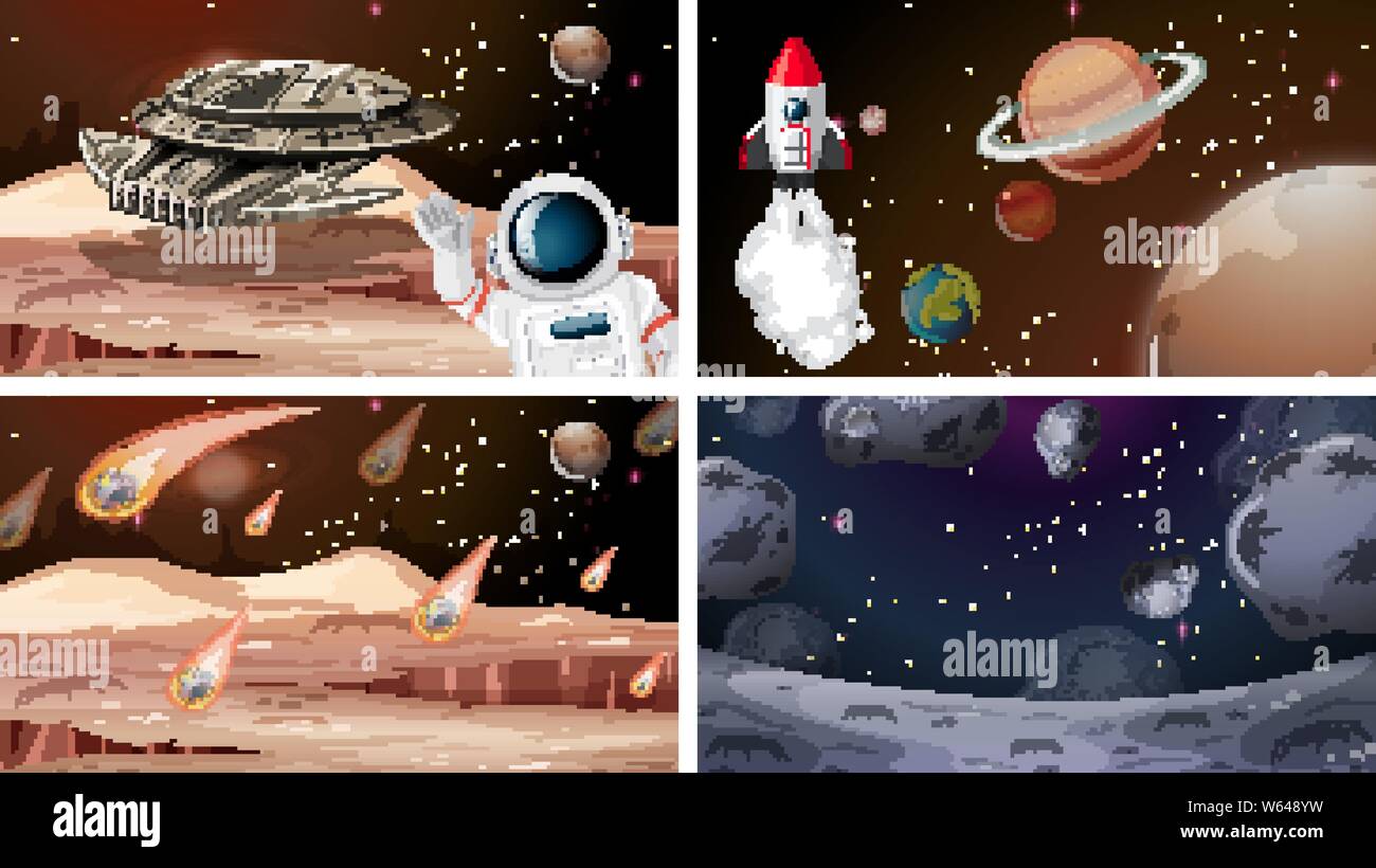 Astronaut and rocket space scenes illustration Stock Vector Image & Art ...