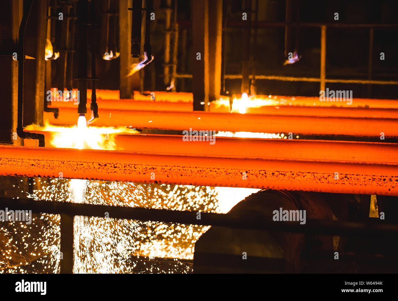 Steel Billets at Torch Cutting. Metallurgical plant Stock Photo - Alamy