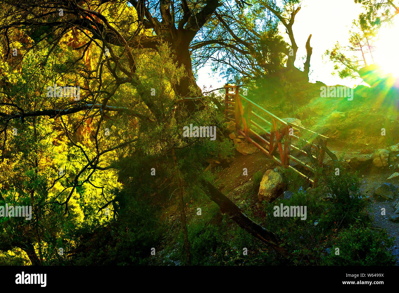 Nice sunset over the mountain landscape in Morocco. On the image there ...