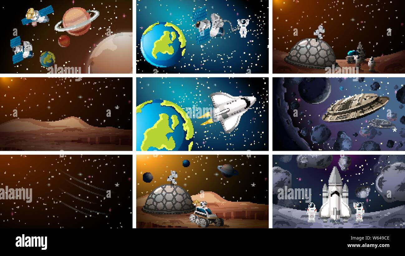 Large set of space scenes illustration Stock Vector Image & Art - Alamy