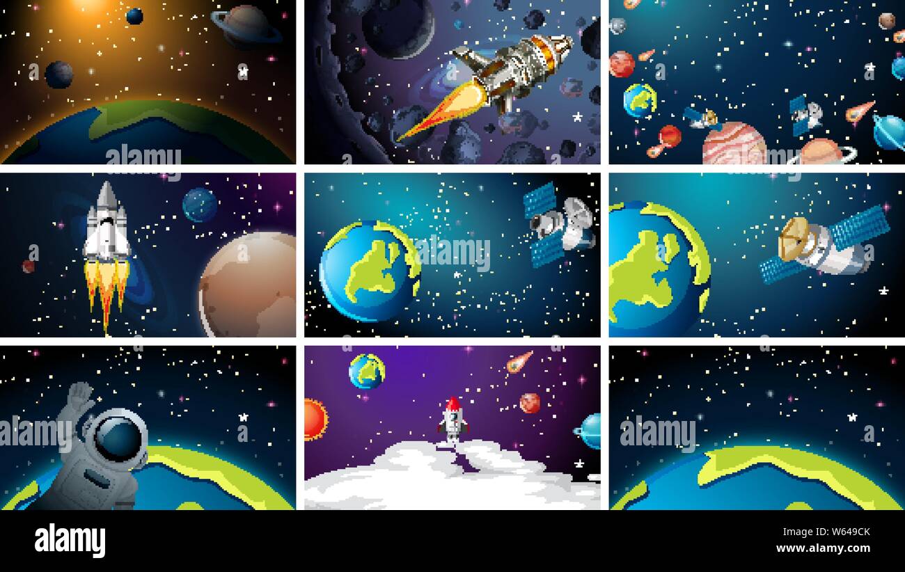 Large set of space scenes illustration Stock Vector Image & Art - Alamy