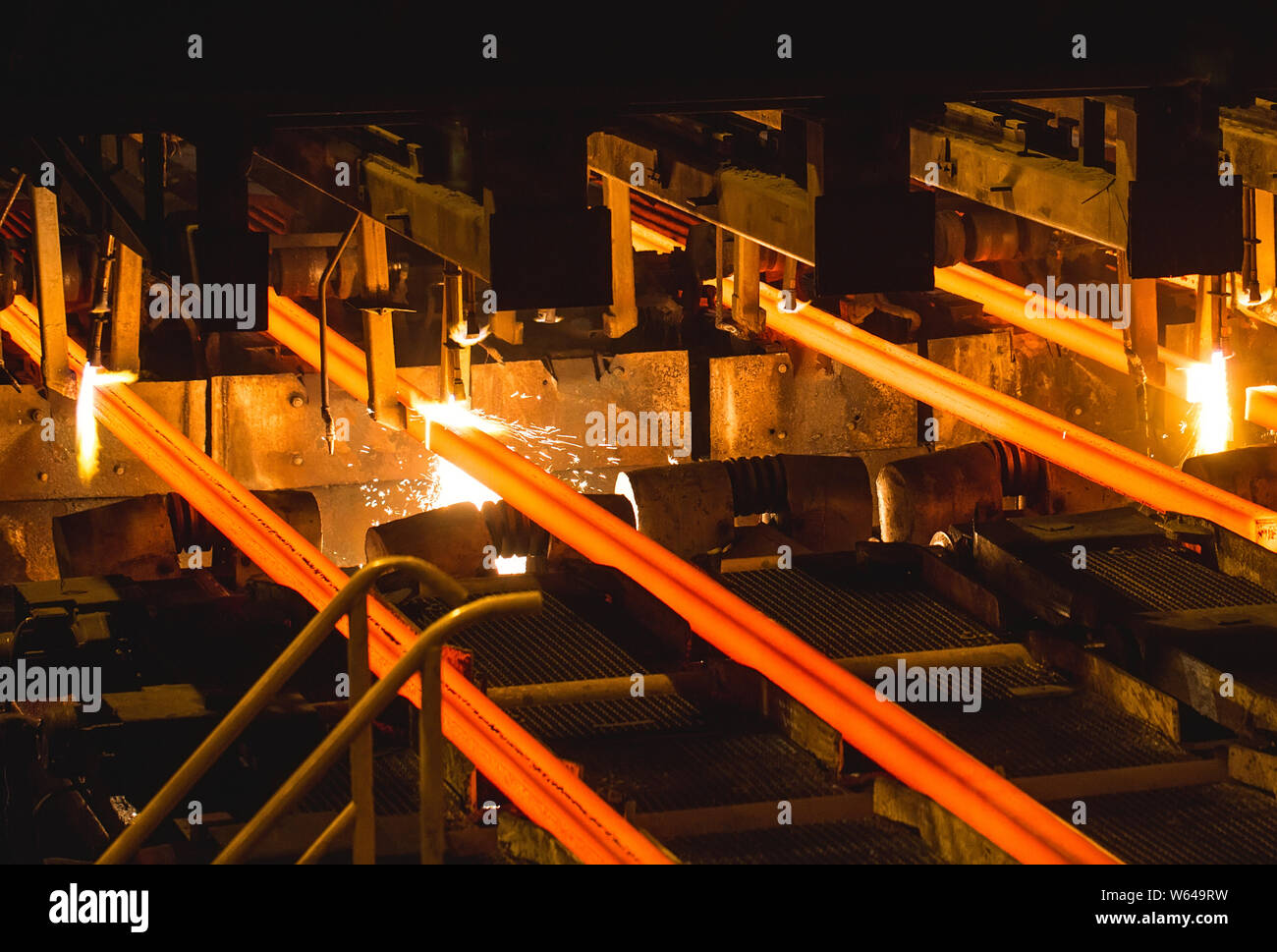 Steel Billets at Torch Cutting. Metallurgical plant Stock Photo - Alamy