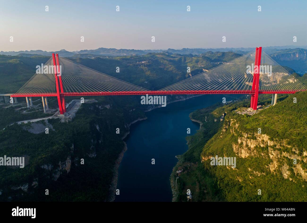 An aerial view of Yachihe Bridge or Yachi River Bridge on the border of ...