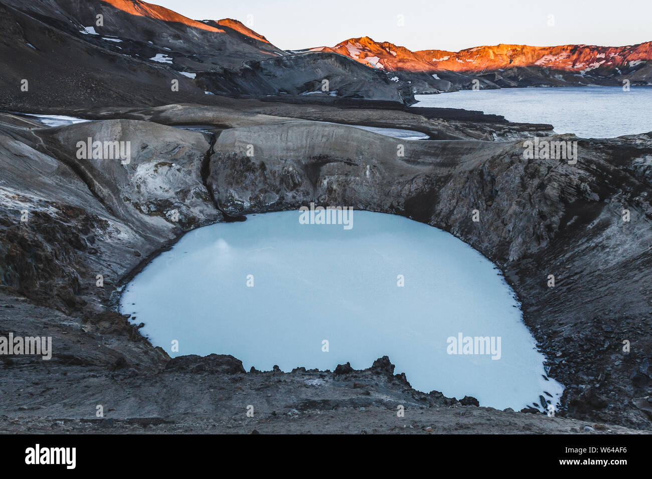 Viti geothermal warm turquoise crater lake and Oskjuvatn lake in Askja ...