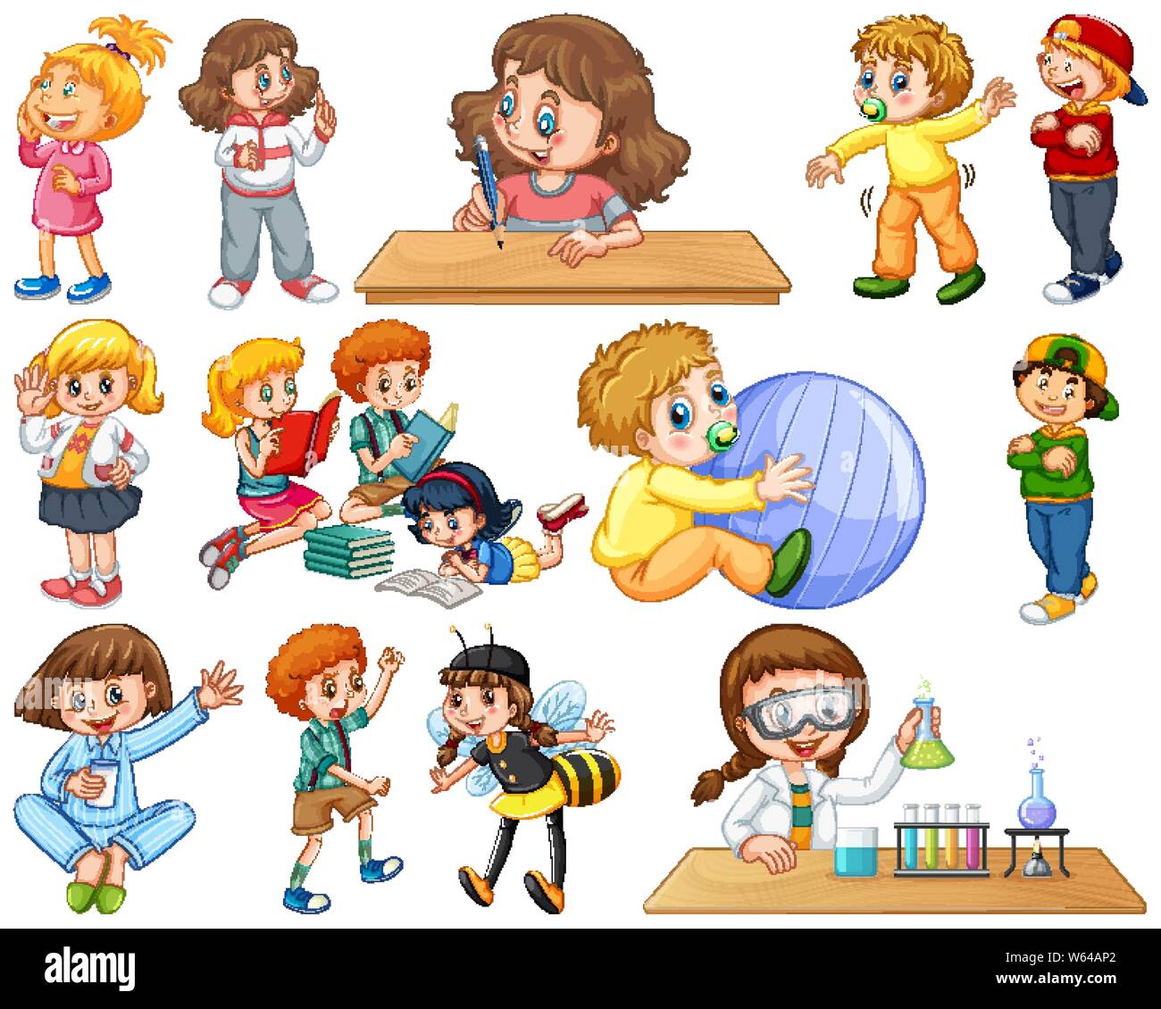 Kids in large group acting our varoous roles illustration Stock Vector ...