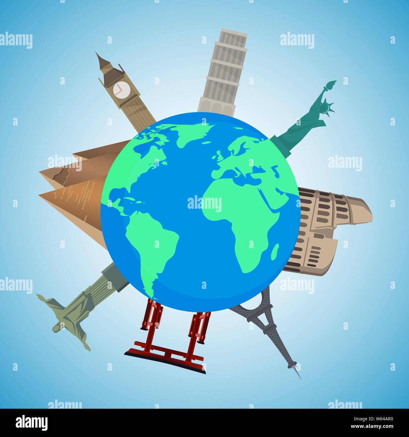 Big Ben, Eiffel Tower, pyramids, Coliseum, Statue of Liberty, Torii ...